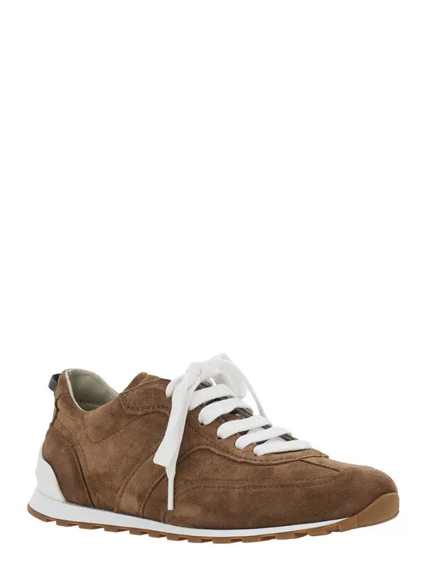 Brunello Cucinelli Brown Low Top Sneaker With Monile Detail On The Back In Suede For - Multicolor