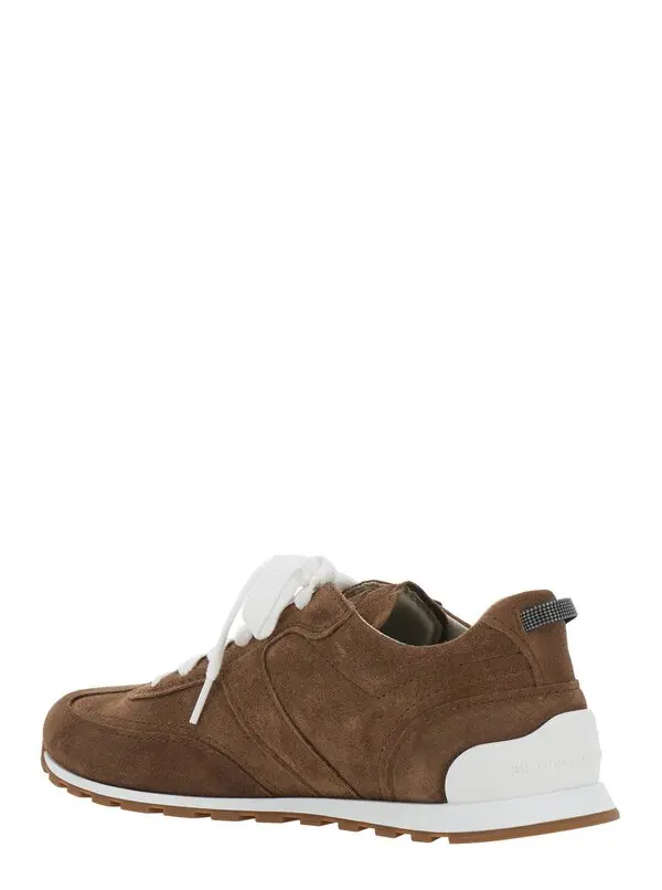 Brunello Cucinelli Brown Low Top Sneaker With Monile Detail On The Back In Suede For - Multicolor