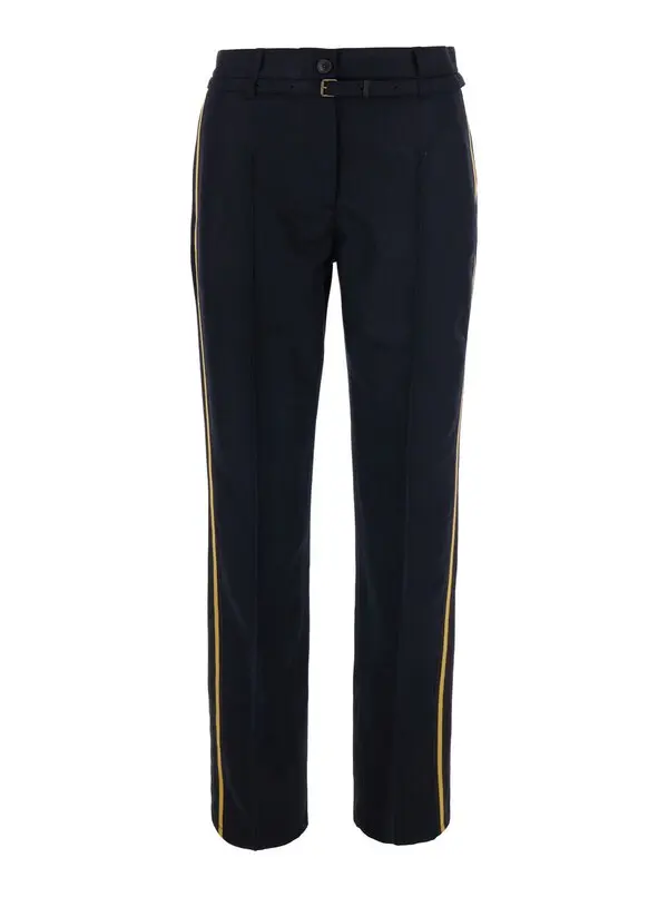Dries Van Noten Persy' Blue Pants With Vertical Details And Belt With Buckle In Wool For - Multicolor