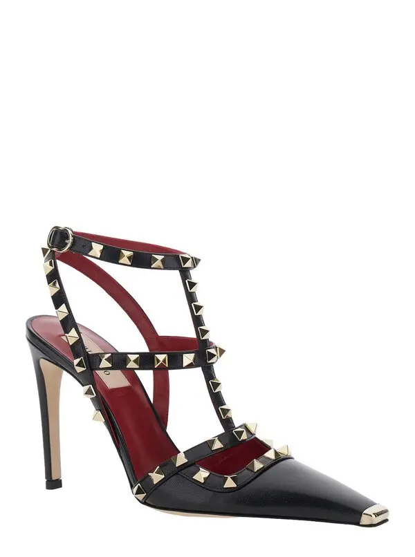 Valentino Garavani Black High-heeled Sandals With Rockstud Decoration And High Heel In Leather For - Multicolor