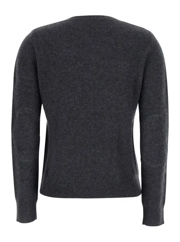 Max Mara S 'voliera' Grey Round-neck Sweater With Ribbed Details In Wool - Gray