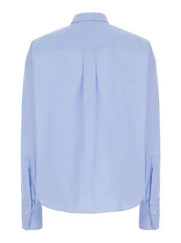 Brunello Cucinelli Light Blue Shirt With Monili Decoration On The Collar In Cotton - Multicolor