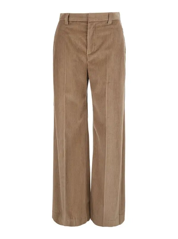 Brunello Cucinelli Brown Wide-leg Trousers With Monile On The Belt Loop In Corduroy - Cream