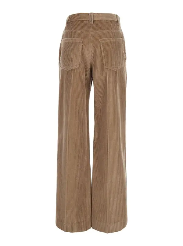 Brunello Cucinelli Brown Wide-leg Trousers With Monile On The Belt Loop In Corduroy - Cream