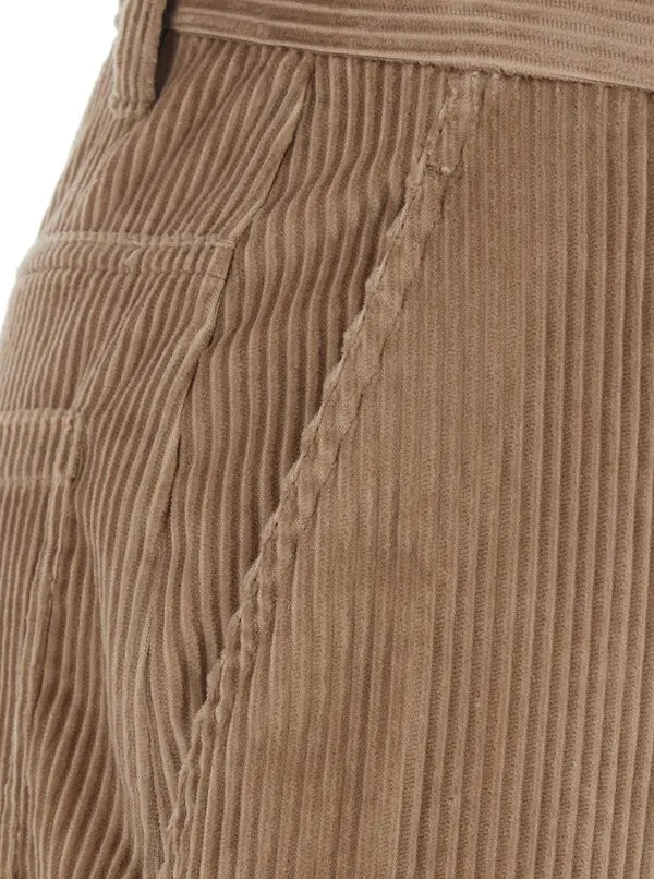 Brunello Cucinelli Brown Wide-leg Trousers With Monile On The Belt Loop In Corduroy - Cream