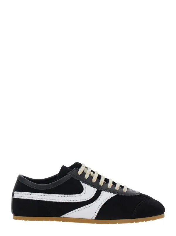 Dries Van Noten Black Low-top Sneakers With Contrasting Details On The Side In Leather - Multicolor