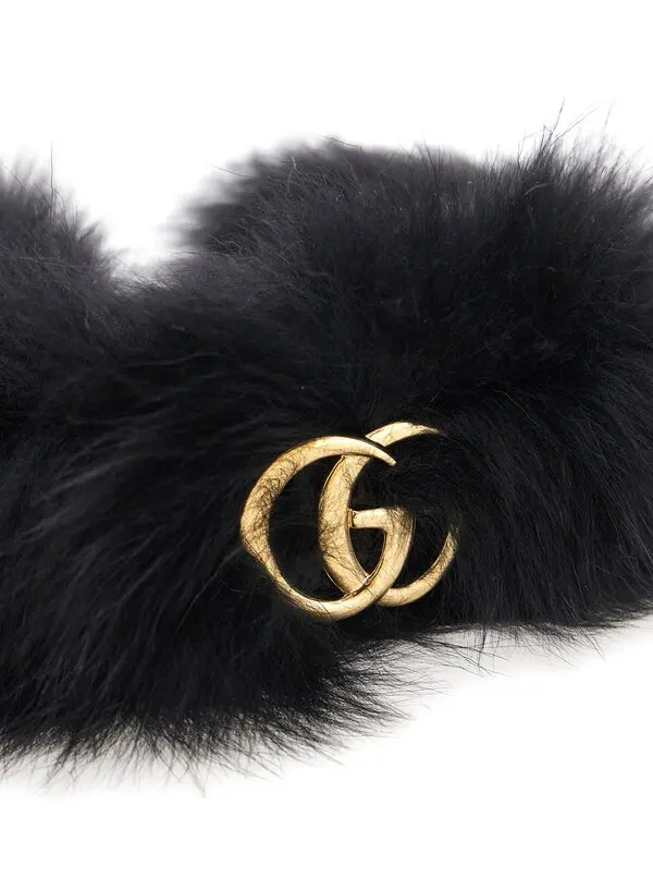 Gucci Black Hairband With Gg Plaque In Wool For