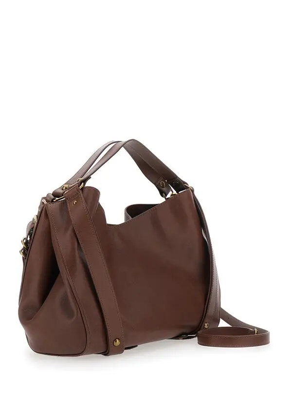 DIESEL® D-one Tophandle Medium Shoulder Bag With Metal Details And Logo - Brown