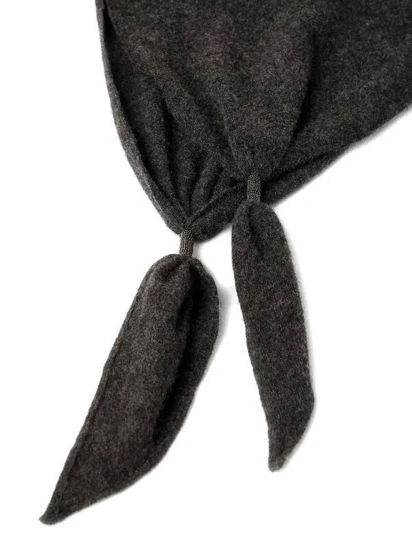 Brunello Cucinelli Scarf With Rectangular Design And Monili Details In Cashmere - Black