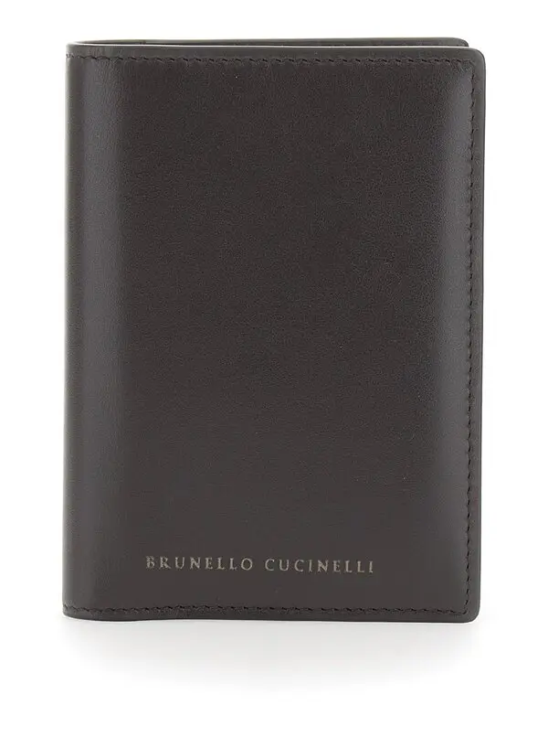 Brunello Cucinelli Brown Wallet With Logo Lettering On The Front In Leather For - Multicolor