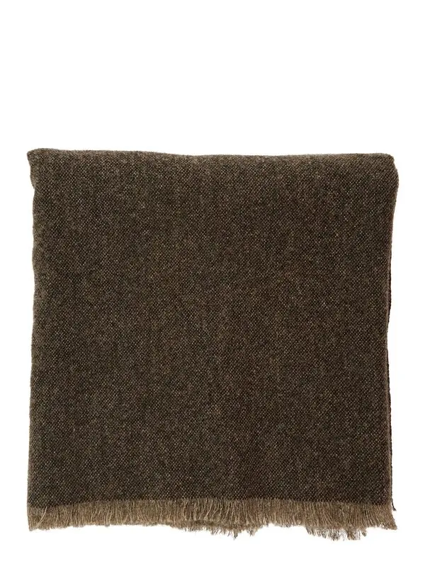 Brunello Cucinelli Brown Scarf With Square Design And Fringed Edges In Wool And Cashmere Blend - Multicolor