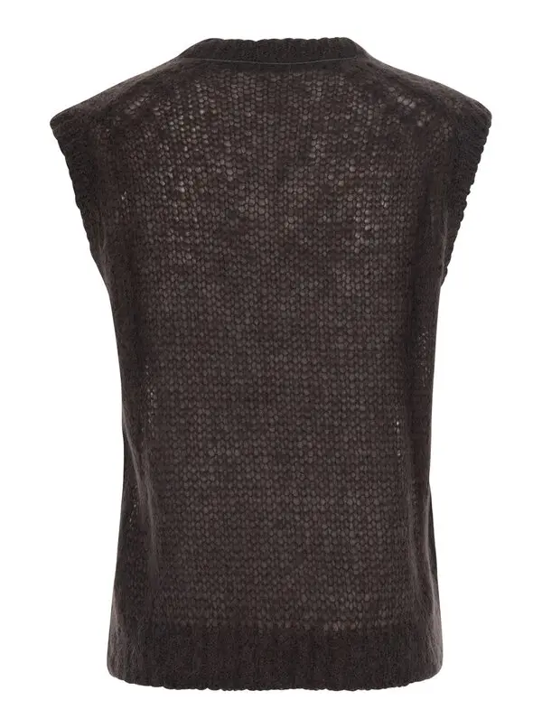 Brunello Cucinelli Brown Sleeveless Top With V-neck And Monile Detail In Blend Wool For - Multicolor