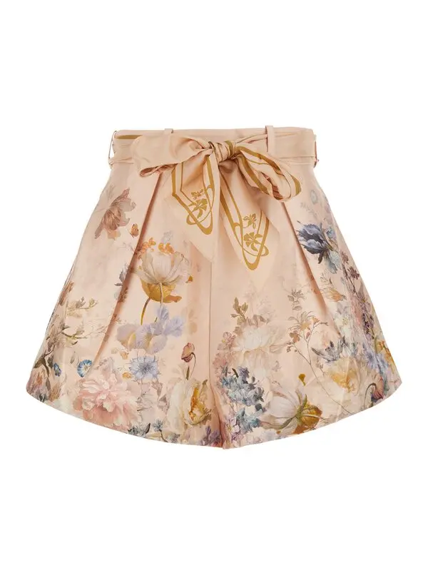 Zimmermann Valiant Tuck Short Skirt In Pink Silk And Cotton For - Multicolor