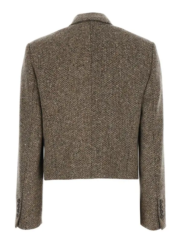 Brunello Cucinelli Beige Crop Jacket With Peak Revers In Virgin Wool Blend For