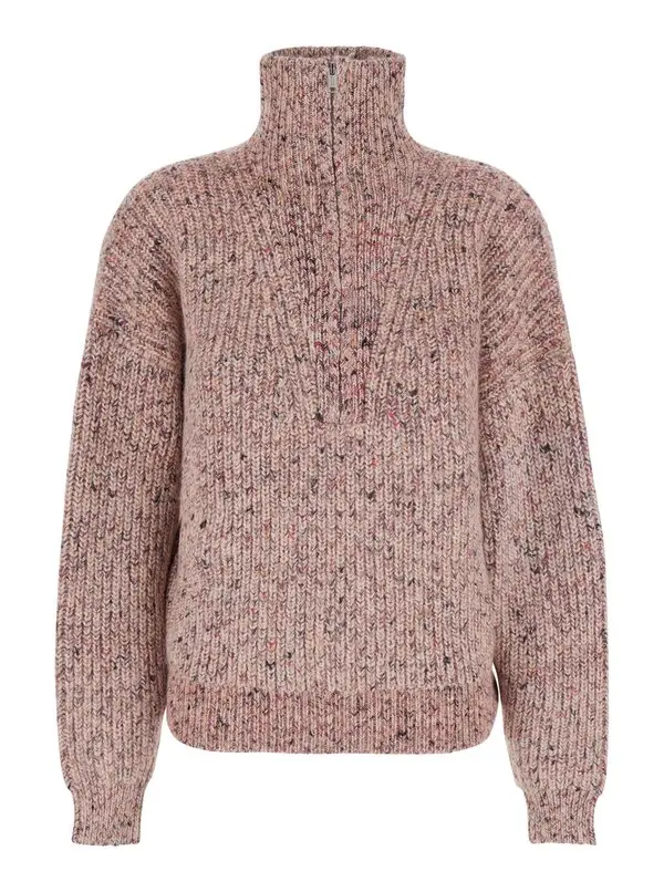 Isabel Marant Étoile Anita' Pink Sweater With High Neck And Zip Closure In Wool And Cotton Blend - Multicolor