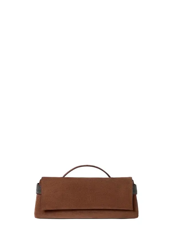 Brunello Cucinelli Clutch With Top Handle And Monile In Suede For - Brown