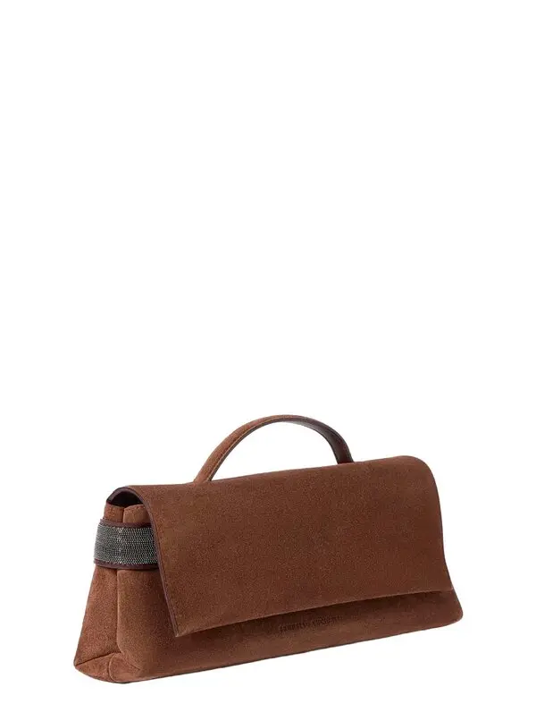 Brunello Cucinelli Clutch With Top Handle And Monile In Suede For - Brown