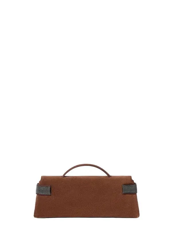 Brunello Cucinelli Clutch With Top Handle And Monile In Suede For - Brown