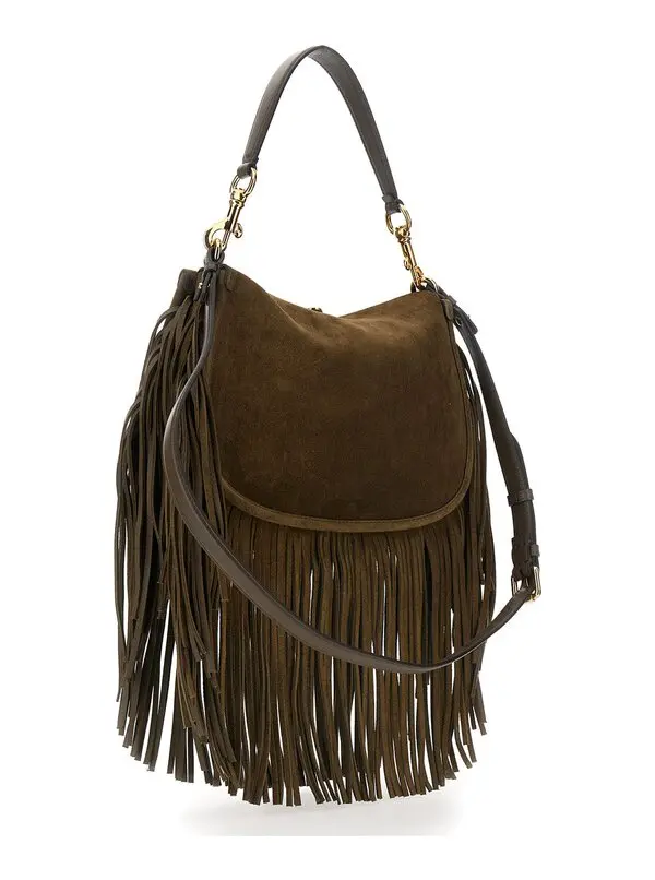 Etro Pony' Shoulder Bag With Adjustable And Removable Shoulder Strap And Fringes In Suede For - Brown