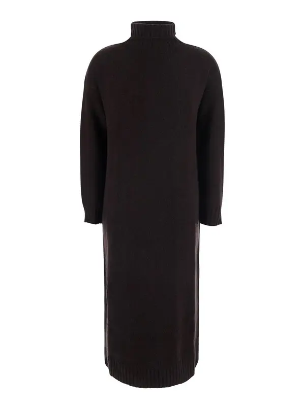 Max Mara Dress Fragore With Round Neckline And Long Sleeves In Brown Tech Fabric For - Multicolor