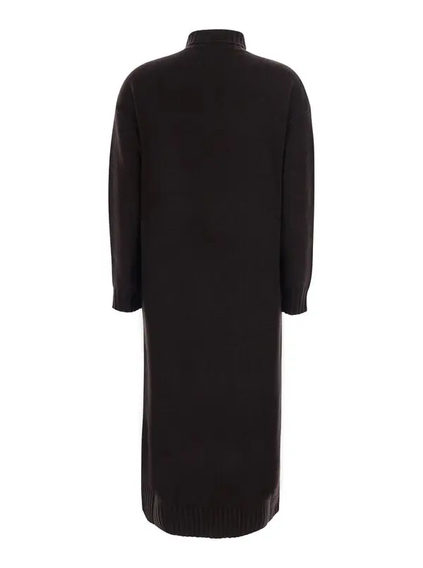Max Mara Dress Fragore With Round Neckline And Long Sleeves In Brown Tech Fabric For - Multicolor