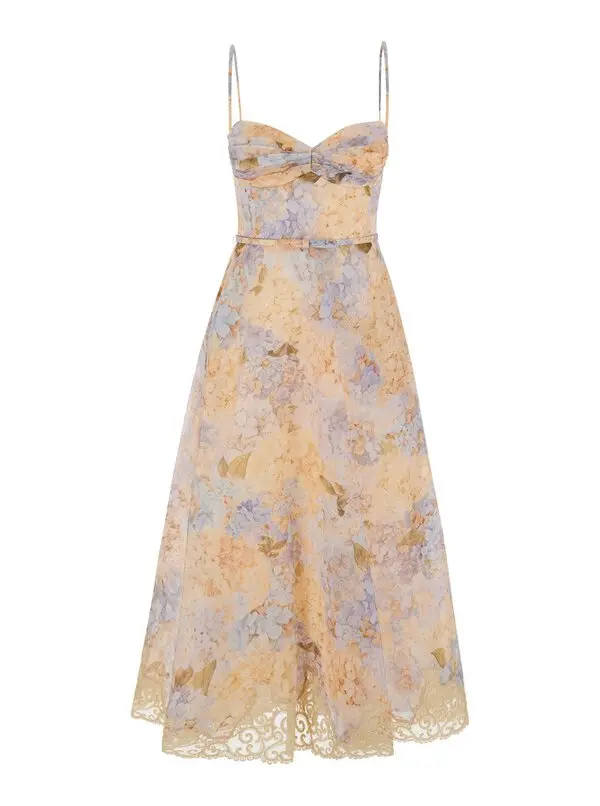 Zimmermann Valiant' Dress With Spaghetti Straps And All-over Floral Print In Linen And Silk Blend For - Multicolor