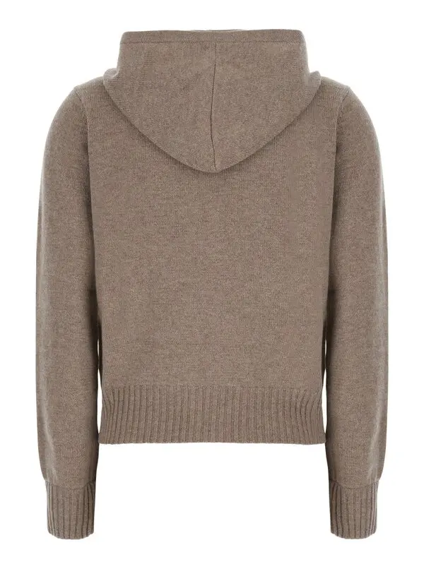 Max Mara Primo' Beige Hoodie With Hood And Long Sleeves In Cashmere For
