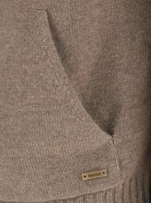 Max Mara Primo' Beige Hoodie With Hood And Long Sleeves In Cashmere For