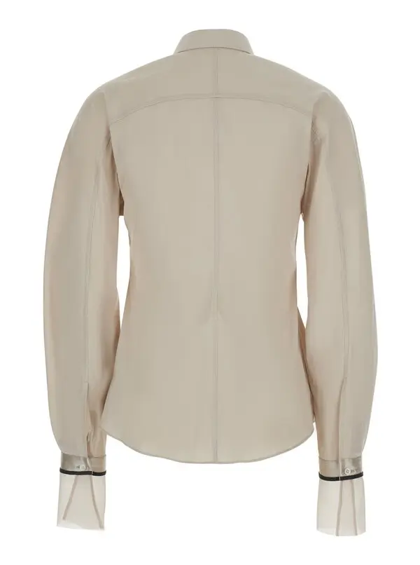 Brunello Cucinelli Beige Shirt With Monili Decorations On The Cuffs In Cotton Poplin