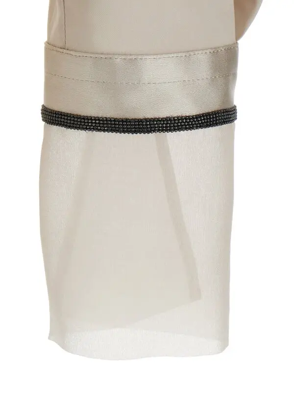 Brunello Cucinelli Beige Shirt With Monili Decorations On The Cuffs In Cotton Poplin
