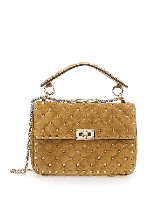 Valentino Garavani Medium Shoulder Bag | Rockstud Spike | Suede S./platinum Studs - Cream