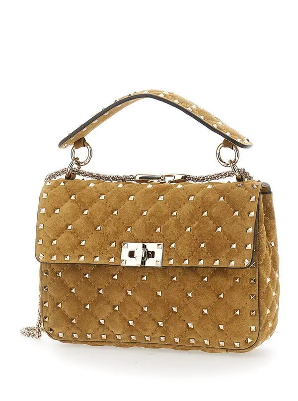 Valentino Garavani Medium Shoulder Bag | Rockstud Spike | Suede S./platinum Studs - Cream