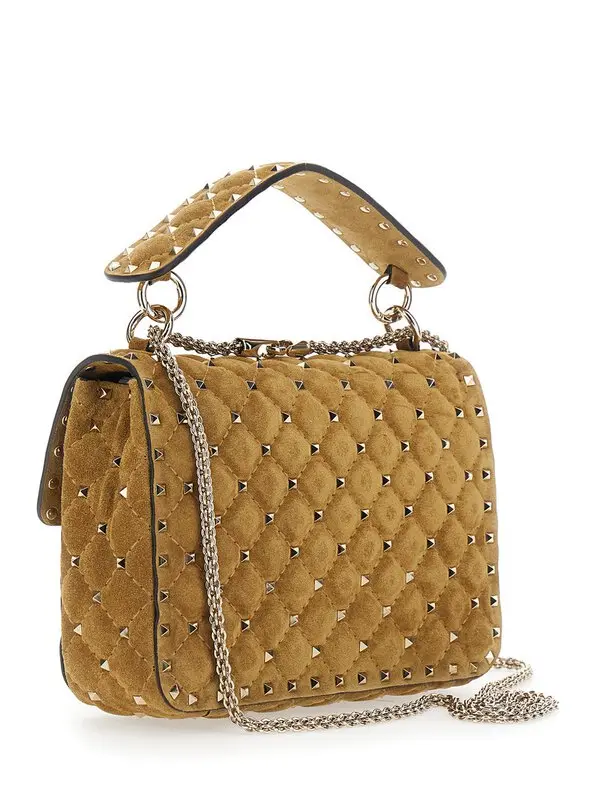 Valentino Garavani Medium Shoulder Bag | Rockstud Spike | Suede S./platinum Studs - Cream
