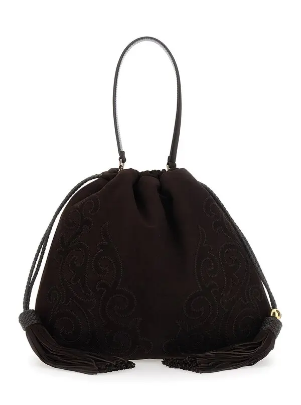 Etro Kalispera' Shoulder Bag With Drawstring Closure And Embroidery In Suede For - Black