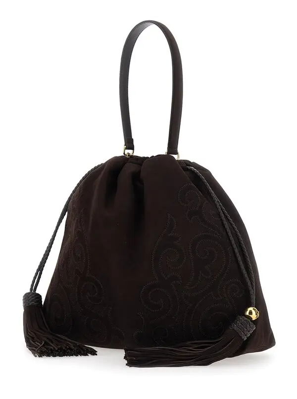 Etro Kalispera' Shoulder Bag With Drawstring Closure And Embroidery In Suede For