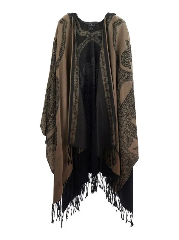 Etro Brown Hooded Cape With All-over Paisley Motif In Wool For - Multicolor