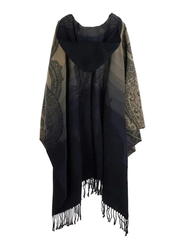 Etro Brown Hooded Cape With All-over Paisley Motif In Wool For - Multicolor