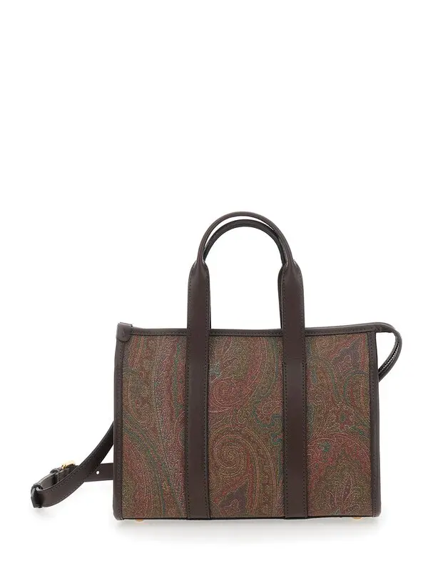 Etro Handbag 'arnica' Small With Adjustable And Removable Shoulder Strap And Paisley Motif All-over In Brown Canvas For - Multicolor