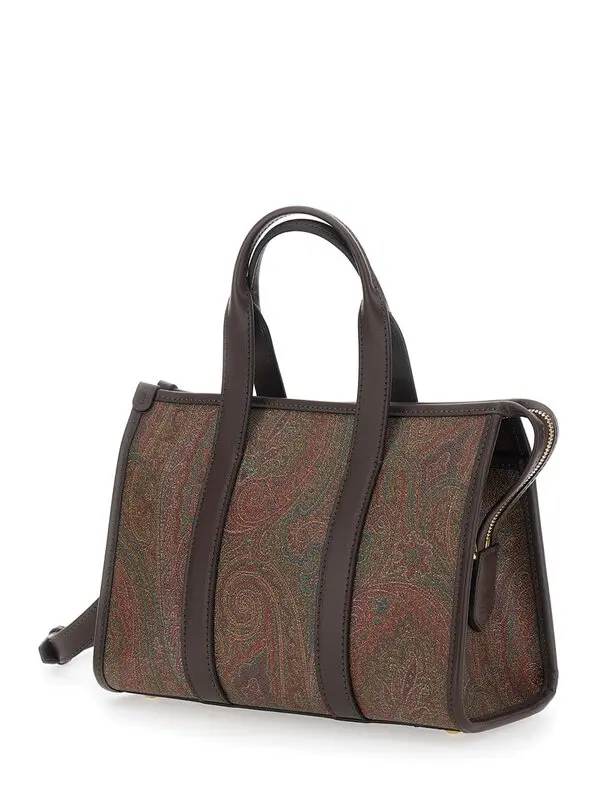 Etro Handbag 'arnica' Small With Adjustable And Removable Shoulder Strap And Paisley Motif All-over In Brown Canvas For - Multicolor