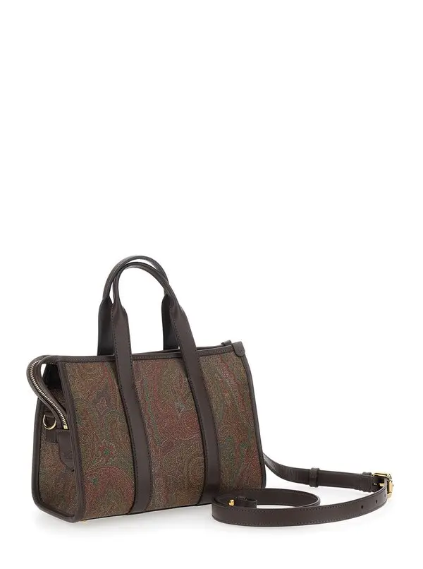 Etro Handbag 'arnica' Small With Adjustable And Removable Shoulder Strap And Paisley Motif All-over In Brown Canvas For - Multicolor