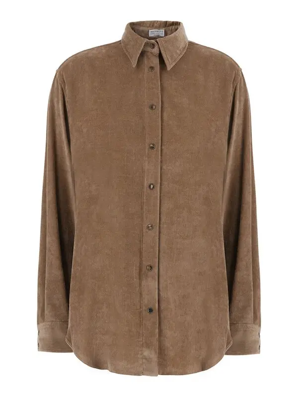 Brunello Cucinelli Beige Shirt With Classic Collar In Corduroy For - Multicolor