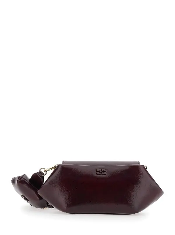 GANNI Shoulder Bag With Magnetic Closure In Bordeaux Leather For - Multicolor