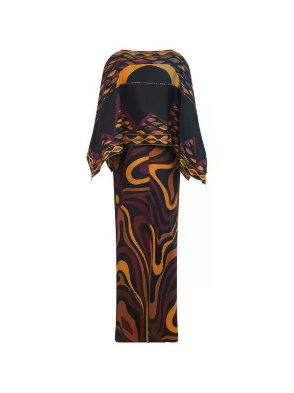 Emilio Pucci Marmo Print Silk Dress With Cape