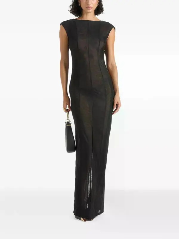 Manière De Voir Ulina In Seamed Sheer-back Hardware-detail Maxi Dress - Black
