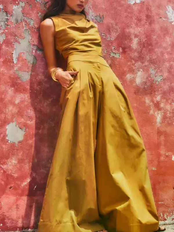 JBQ Logan Pleated Palazzo Pants - Yellow