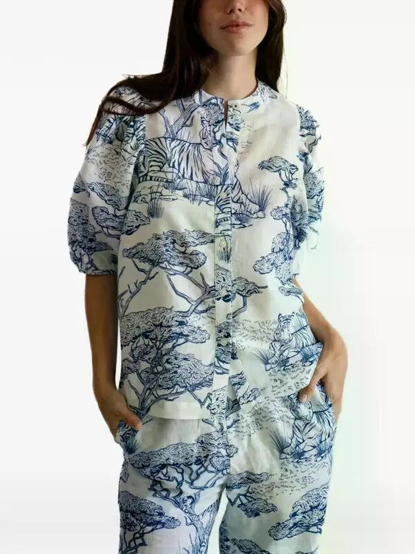 Las Surenas Balloon-sleeve Printed Shirt - White
