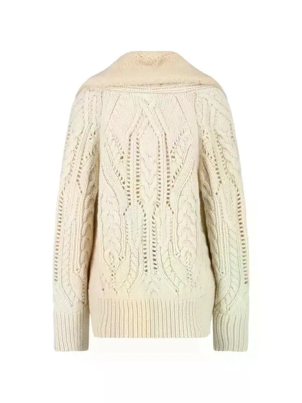 Ermanno Scervino Oversized Cable-knit Shearling-collar Cardigan