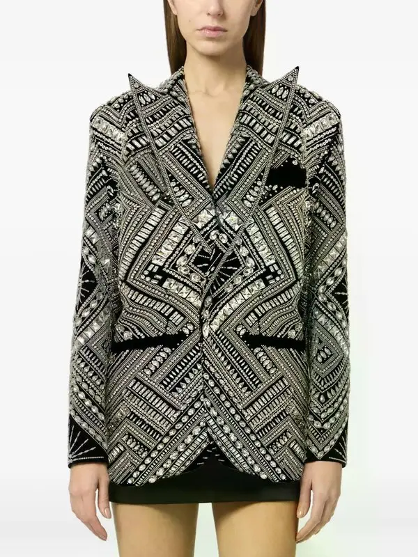 Philipp Plein Crystal-embellished Geometric-pattern Blazer