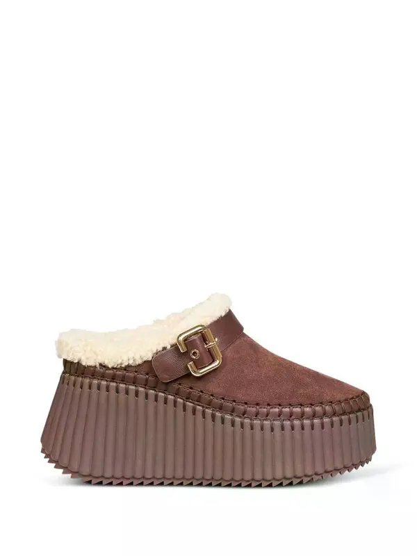 Chloé Nama Buckle Shearling Mules