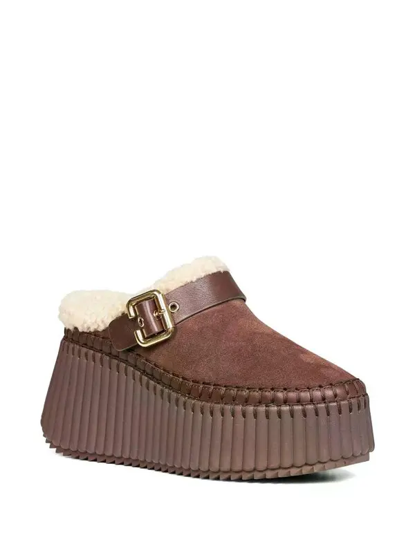 Chloé Nama Buckle Shearling Mules